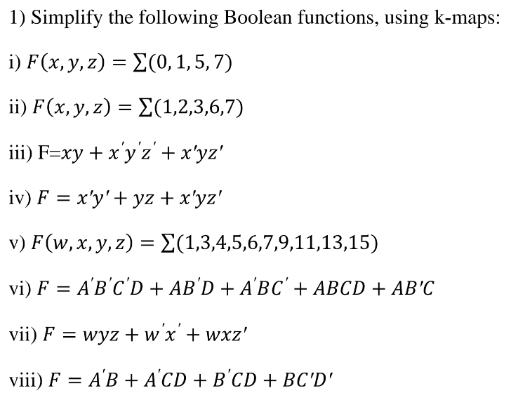 Solved Simplify The Following Boolean Functions Using