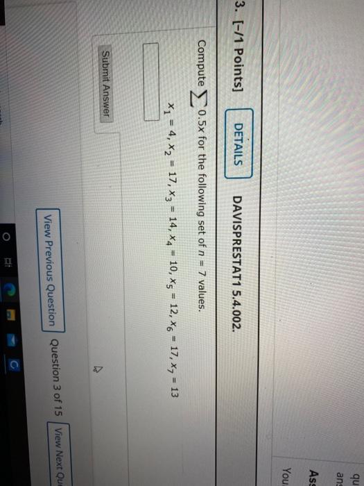 Solved qu ang Ass You 3. [-11 Points] DETAILS DAVISPRESTAT1 | Chegg.com