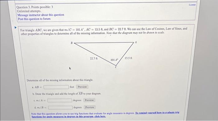 Solved Triangle ABC is shown below with all three side | Chegg.com