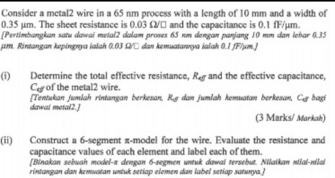 Solved Consider a metal 2 wire in a 65 nm process with a | Chegg.com