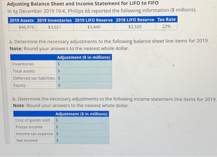 Solved Adjusting Balance Sheet and Income Statement for LIFO | Chegg.com