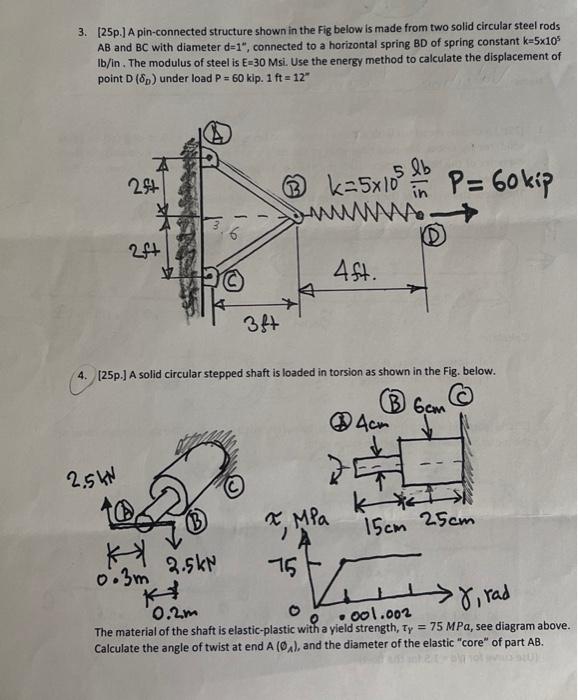 Solved 3. [25p.] A pin-connected structure shown in the Fig | Chegg.com