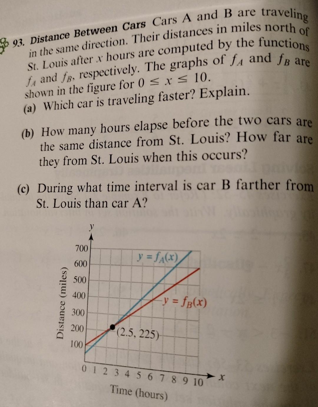 Solved 93. Distance Between Cars Cars A and B are traveling | Chegg.com