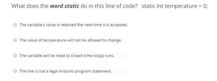 Solved What does the word static do in this line of code? | Chegg.com