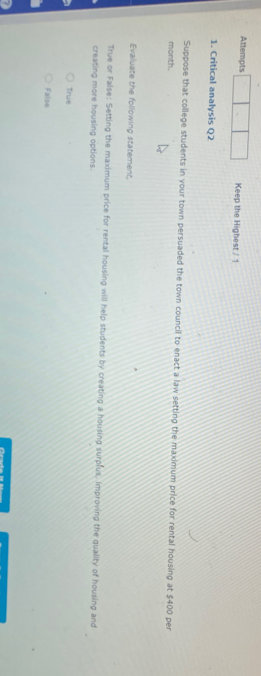 Solved AttemptsKeep the Highest / 1Critical analysis | Chegg.com