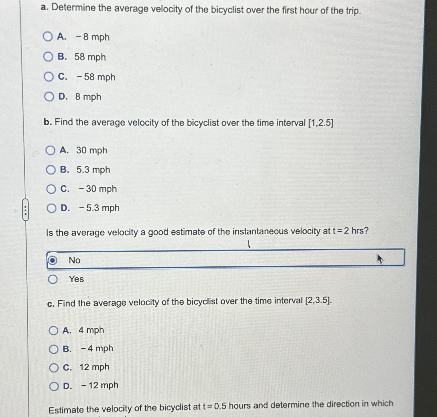 Solved a. ﻿Determine the average velocity of the bicyclist | Chegg.com