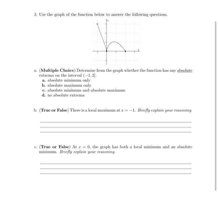 Solved 3. Use the graph of the function below to answer the | Chegg.com