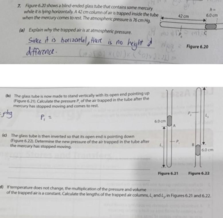 Solved 7. Figure 6.20 shows a blind ended glass tube that | Chegg.com