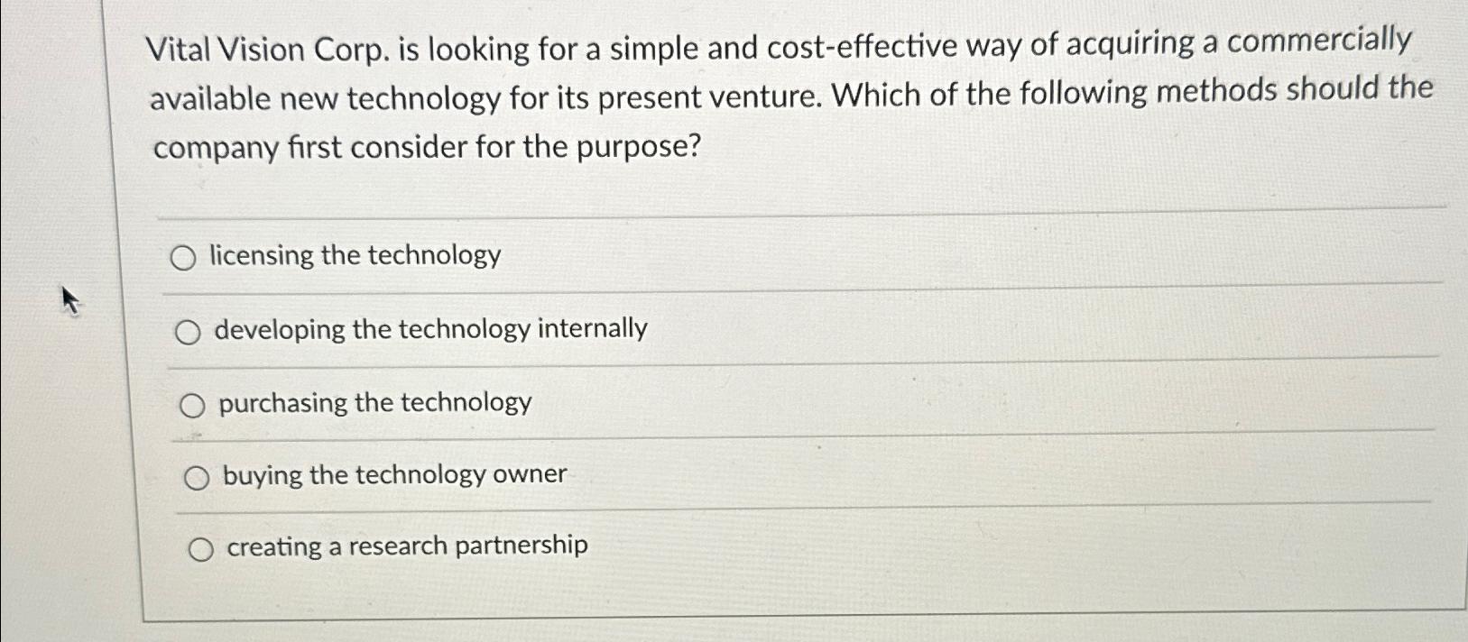 Solved Vital Vision Corp. is looking for a simple and | Chegg.com