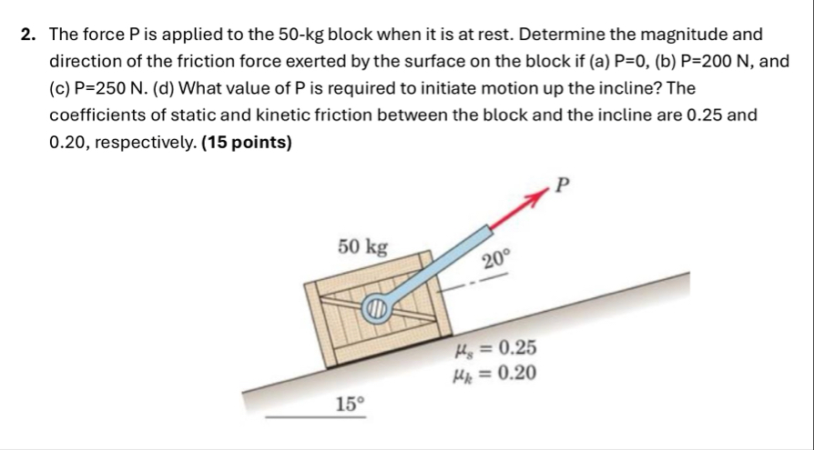 Solved The force P ﻿is applied to the 50-kg ﻿block when it | Chegg.com