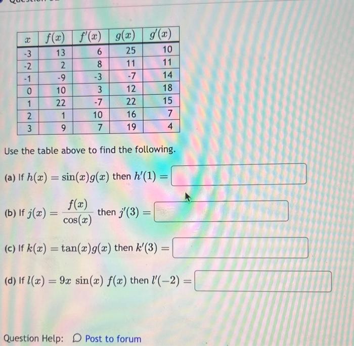 Solved Use the table above to find the following. (a) If | Chegg.com