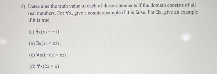 Solved 2) Determine the truth value of each of these | Chegg.com
