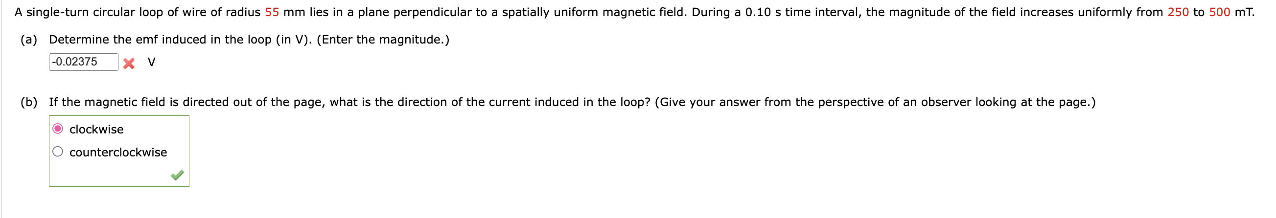 Solved (a) ﻿Determine the emf induced in the loop (in | Chegg.com