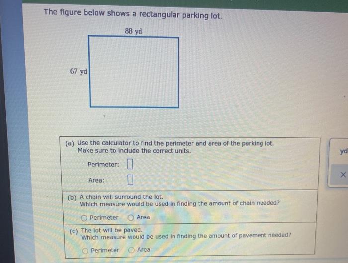 Solved The figure below shows a rectangular parking lot. 88 | Chegg.com