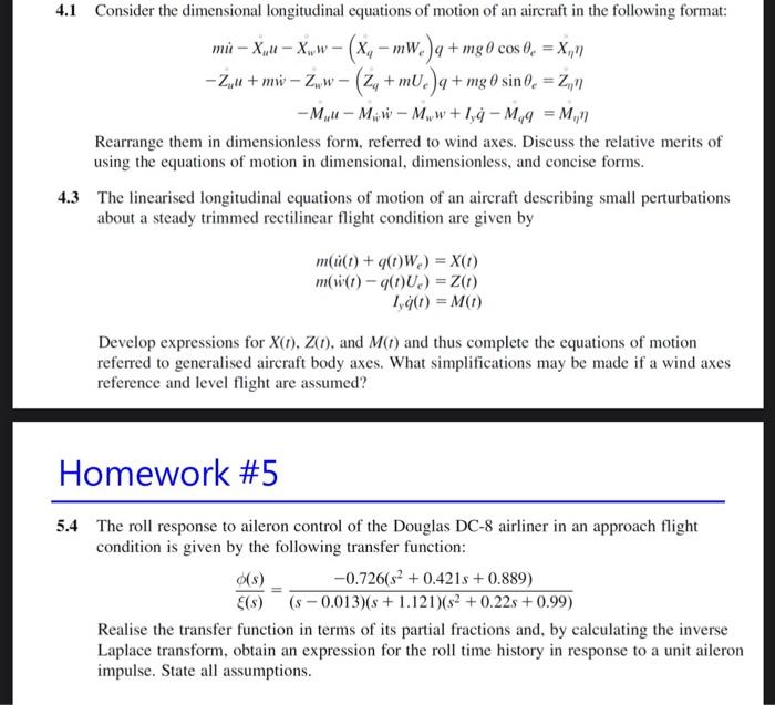 Solved 4.1 Consider the dimensional longitudinal equations | Chegg.com