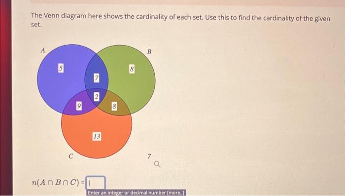 Solved The Venn diagram here shows the cardinality of each | Chegg.com