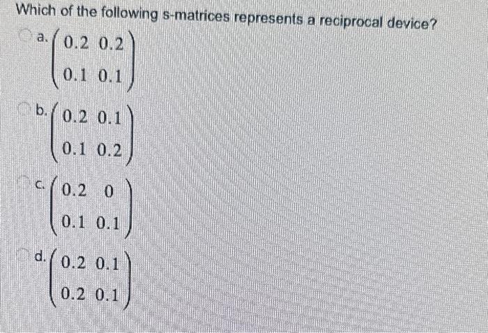 Solved Which of the following s-matrices represents a | Chegg.com