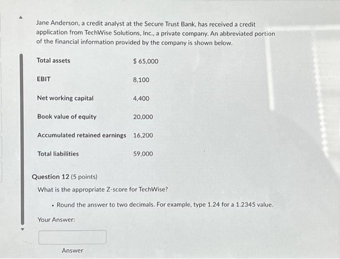 Solved Jane Anderson, a credit analyst at the Secure Trust | Chegg.com