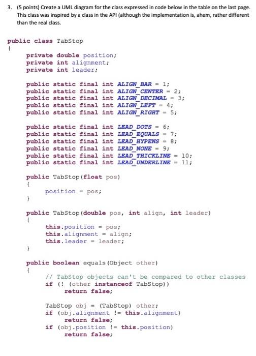 Solved 3. (5 points) Create a UML diagram for the class | Chegg.com