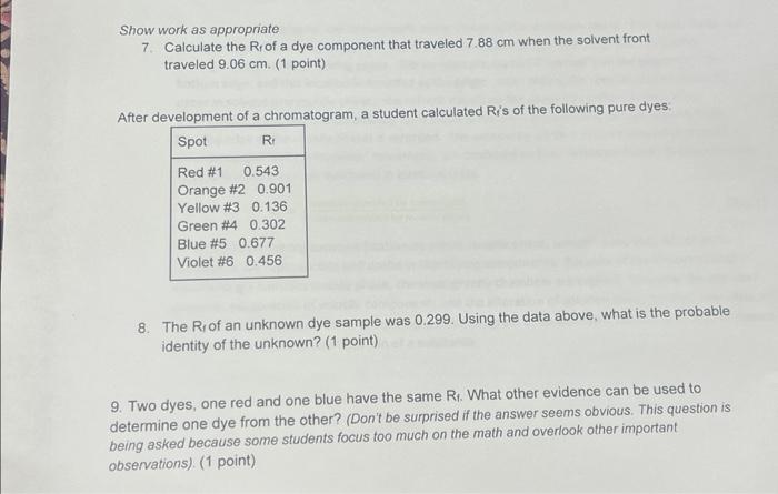 Solved Show work as appropriate 7. Calculate the Rr of a | Chegg.com