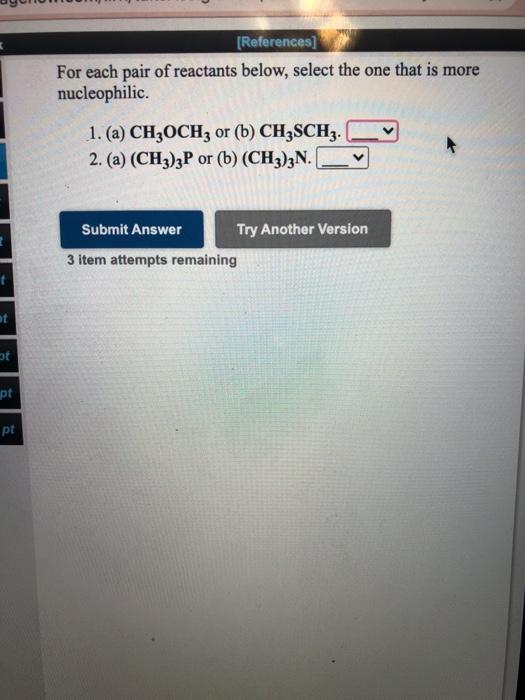 Solved [References] For each pair of reactants below, select | Chegg.com