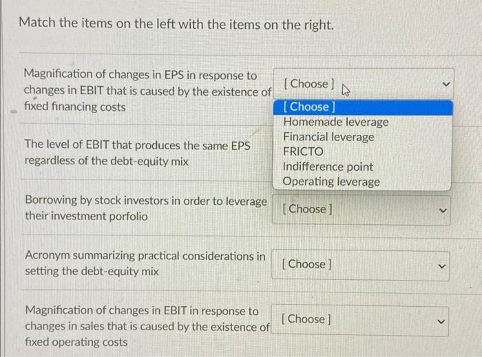 Solved Match the items on the left with the items on the | Chegg.com