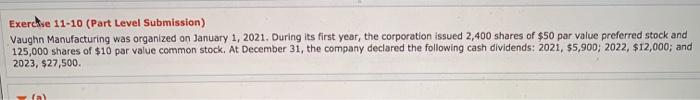 Solved Exercise 11-10 (Part Level Submission) Vaughn | Chegg.com