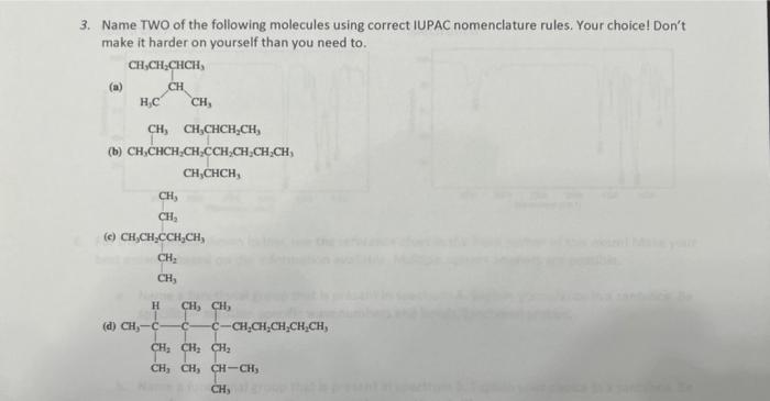 Solved 3. Name TWO of the following molecules using correct | Chegg.com