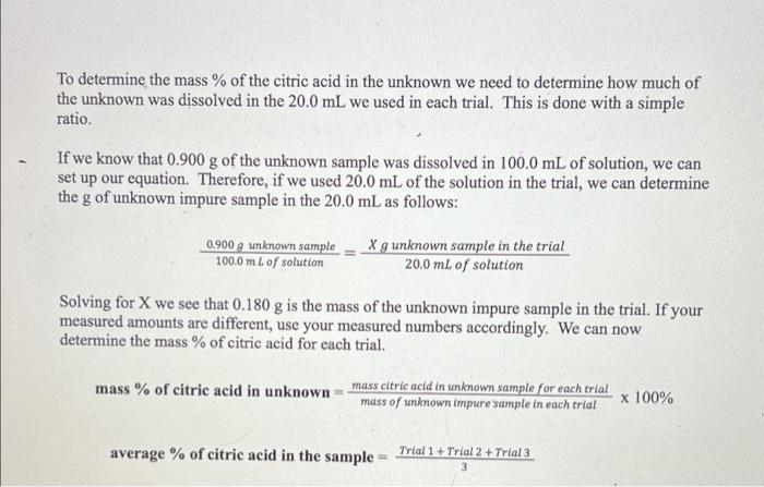 Solved PART II: Determination of % Citric Acid in Unknown | Chegg.com