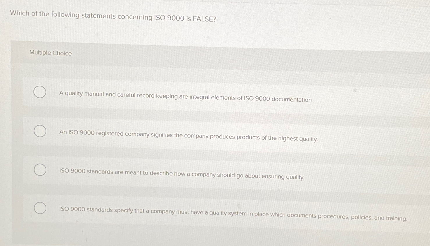 Solved Which of the following statements concerning ISO 9000 | Chegg.com