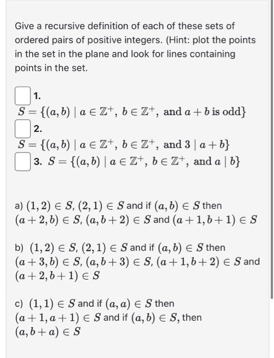 Solved Give a recursive definition of each of these sets of | Chegg.com
