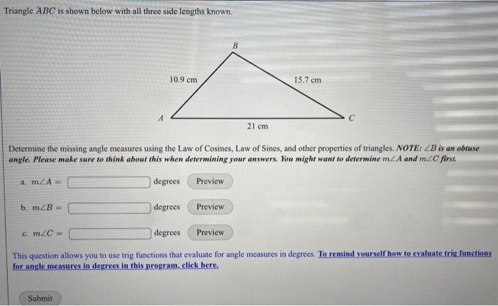 Solved Triangle ABC is shown below with all three side | Chegg.com