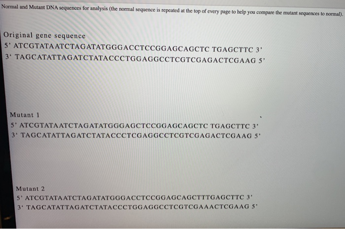 Solved normal and mutant dna sequences for analysis. can you | Chegg.com
