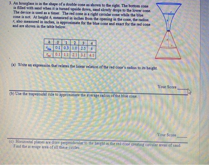 Solved 3. An hourglass is in the shape of a double cone as | Chegg.com