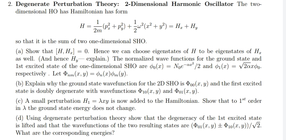 Solved Degenerate Perturbation Theory: 2-Dimensional | Chegg.com