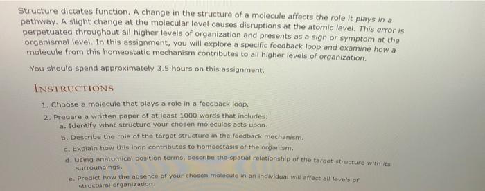 Solved Structure dictates function. A change in the | Chegg.com