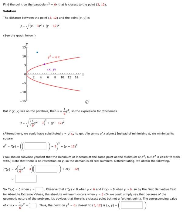 Solved Find the point on the parabola y² = 6x that is | Chegg.com