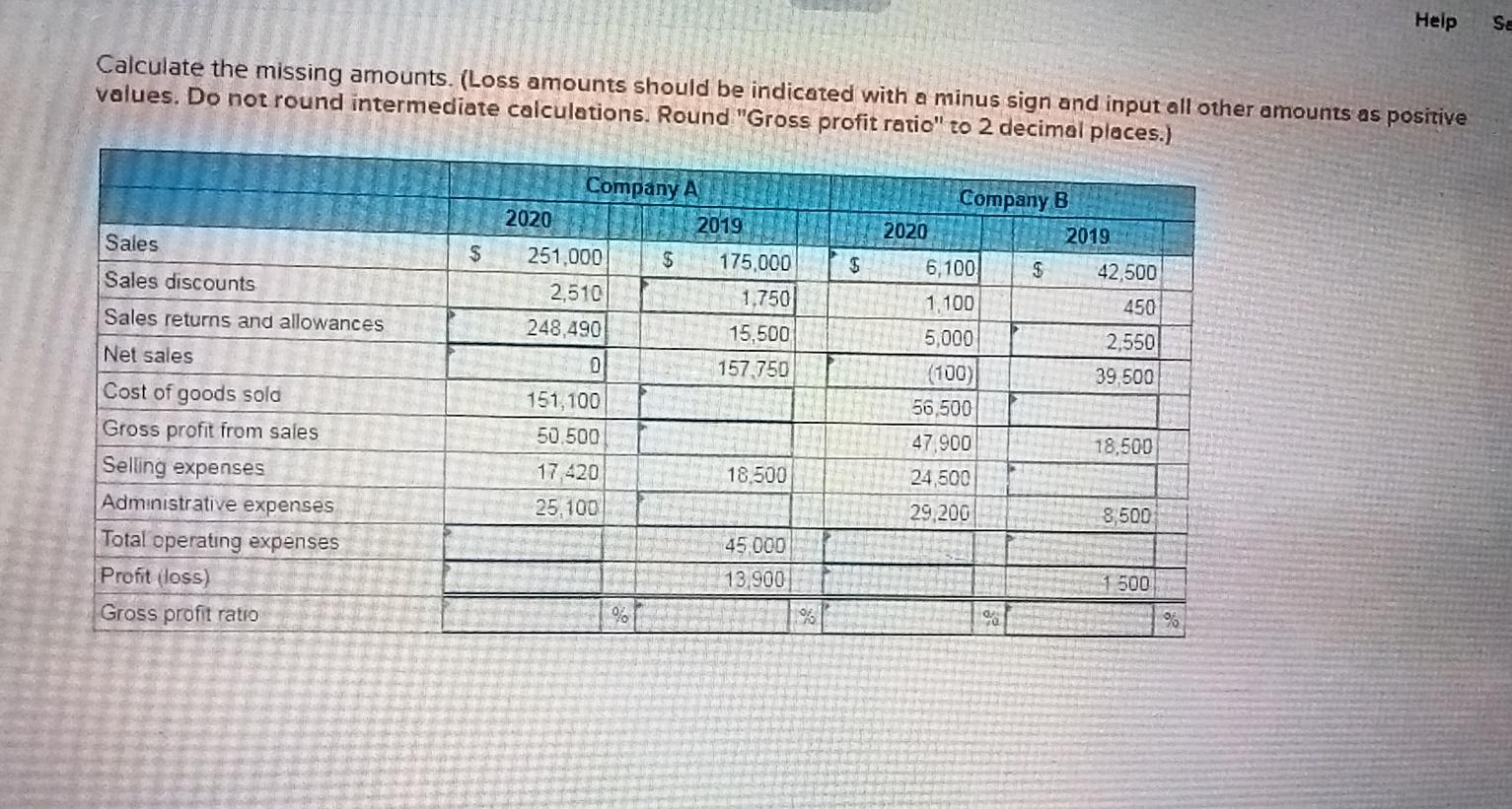 Solved Help SE Calculate the missing amounts. (Loss amounts | Chegg.com