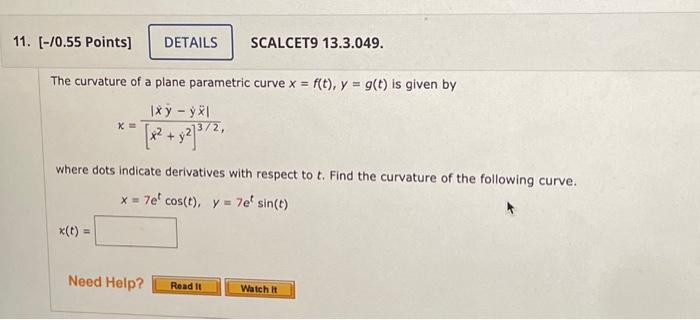 Solved The curvature of a plane parametric curve | Chegg.com