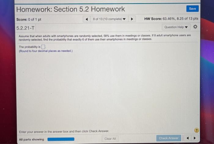 Solved Homework: Section 5.2 Homework Save Score: 0 of 1 pt | Chegg.com