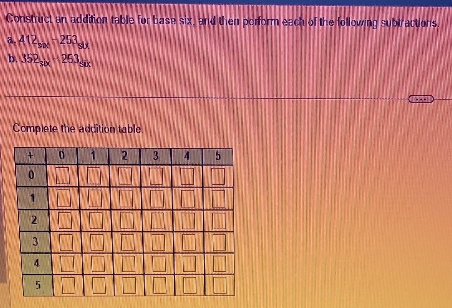 Solved Construct an addition table for base six, and then | Chegg.com