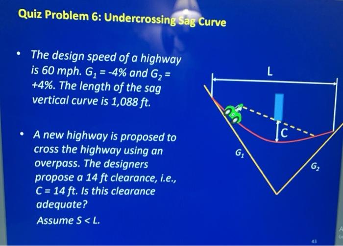 Solved Quiz Problem 6: Undercrossing Sag Curve L The design | Chegg.com
