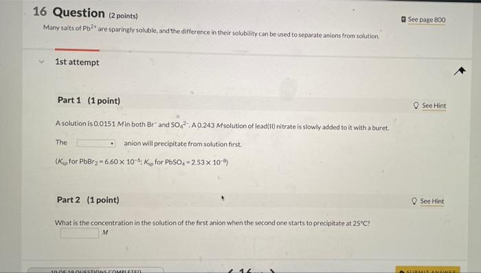 Solved 16 Question (2 points) Many salts of Pb2+ are | Chegg.com Solved 16 Question (2 points) Many salts of Pb2+ are | Chegg.com