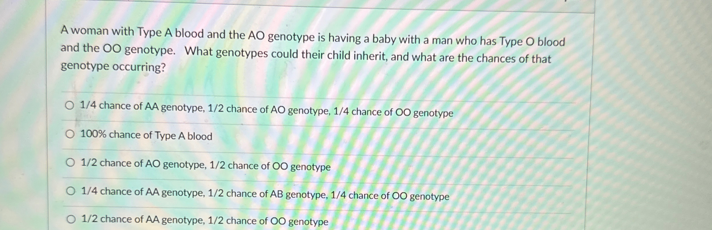 Solved A woman with Type A blood and the AO genotype is | Chegg.com
