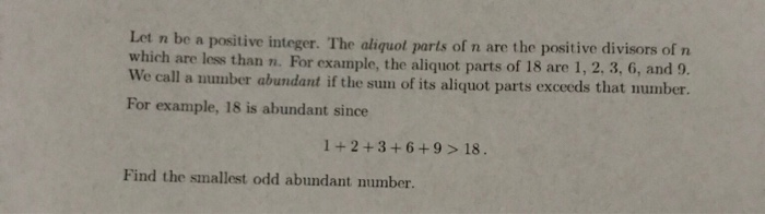 Solved Let n be a positive integer. The aliquot parts of n | Chegg.com
