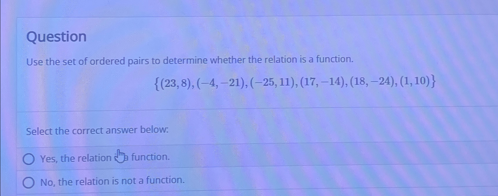 Solved QuestionUse the set of ordered pairs to determine | Chegg.com