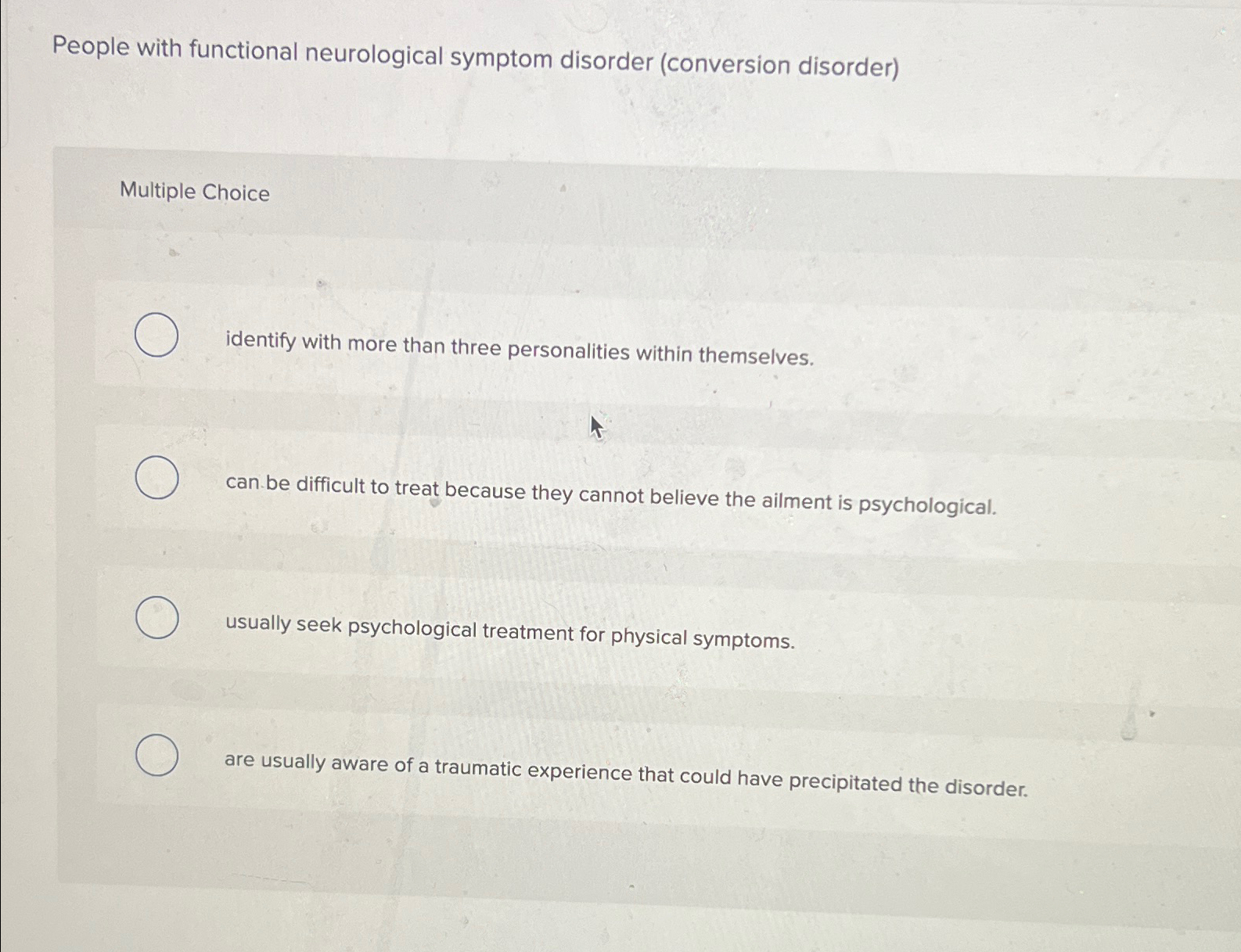 Solved People with functional neurological symptom disorder | Chegg.com