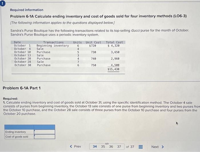 Solved Required information Problem 6-1A Calculate ending | Chegg.com