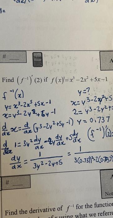 Solved Find F−1 ′ 2 If F X ′ X3−2x2 5x−1