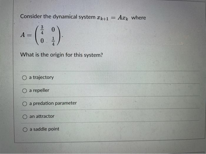 Solved Consider the dynamical system xk+1 = Axk where A= (6) | Chegg.com